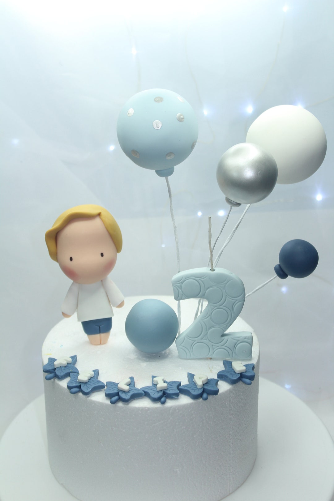 Boy Figurine Cake Topper With Ball Balloons Blue Party Decoration, Cake ...