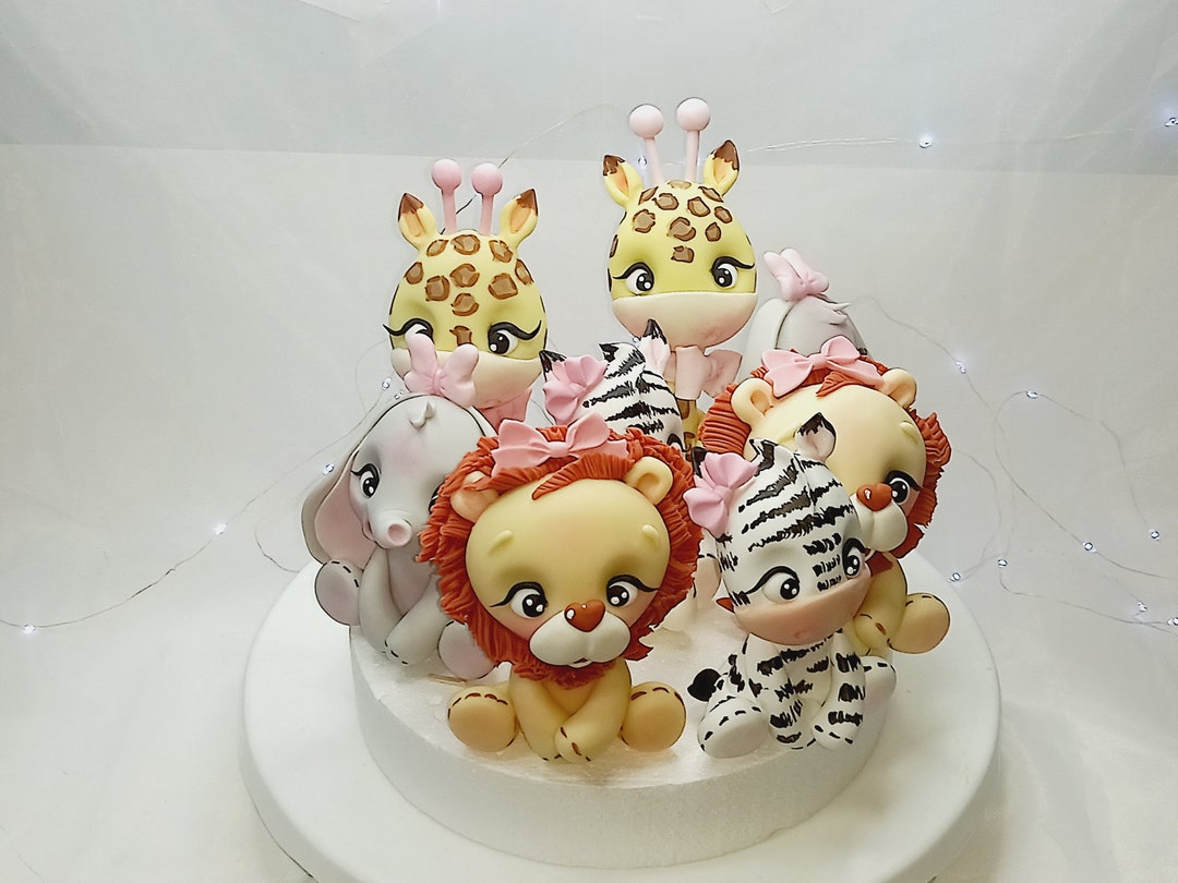 Pink Safari Cake Topper, Giraffe Cake Topper, Cold Porcelain Cake ...
