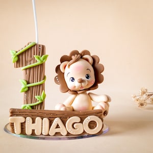Lion King of the Jungle Cake Topper With Candle and Child's Name in ...