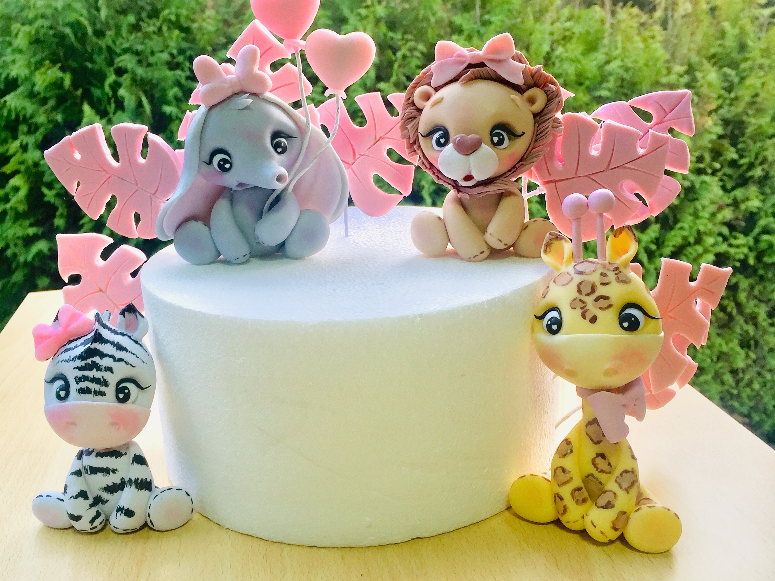 Pink Safari Cake Topper Giraffe Cake Topper Cold Porcelain - Etsy