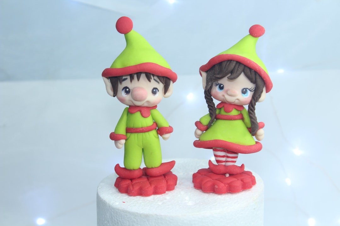 Elves, Fondant Christmas Elves, Christmas Cake Topper, Santa Claus ...