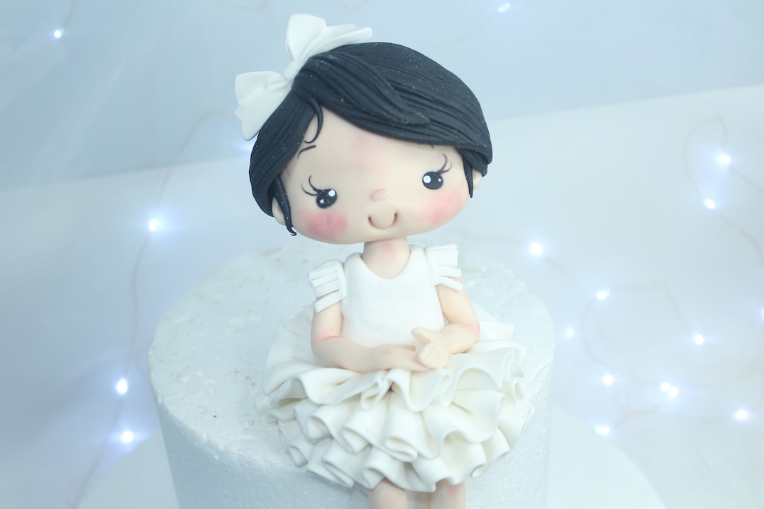 Girl Cake Topper, Person Figurine, Handmade Figurine Doll, Black Hair ...