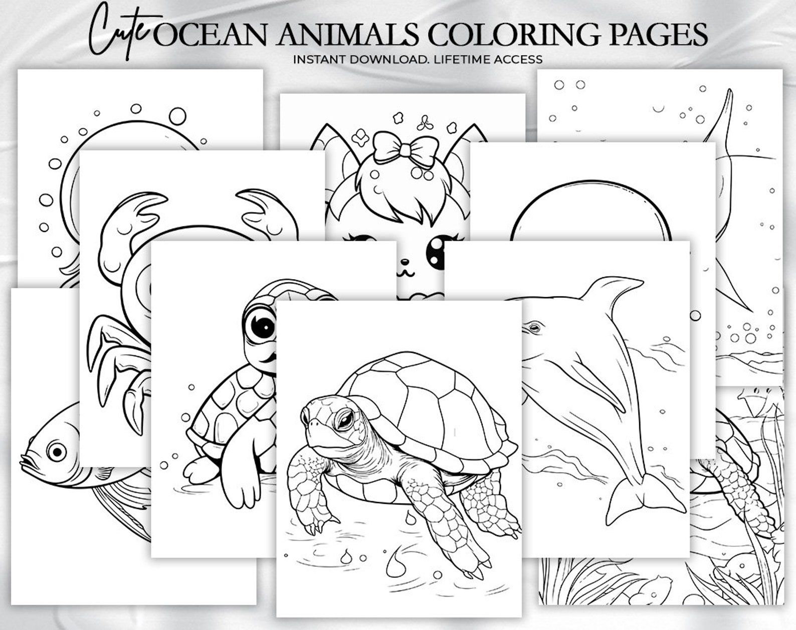 Cute Ocean Animal Coloring Pages, Kids Activity, Animal Illustrations ...