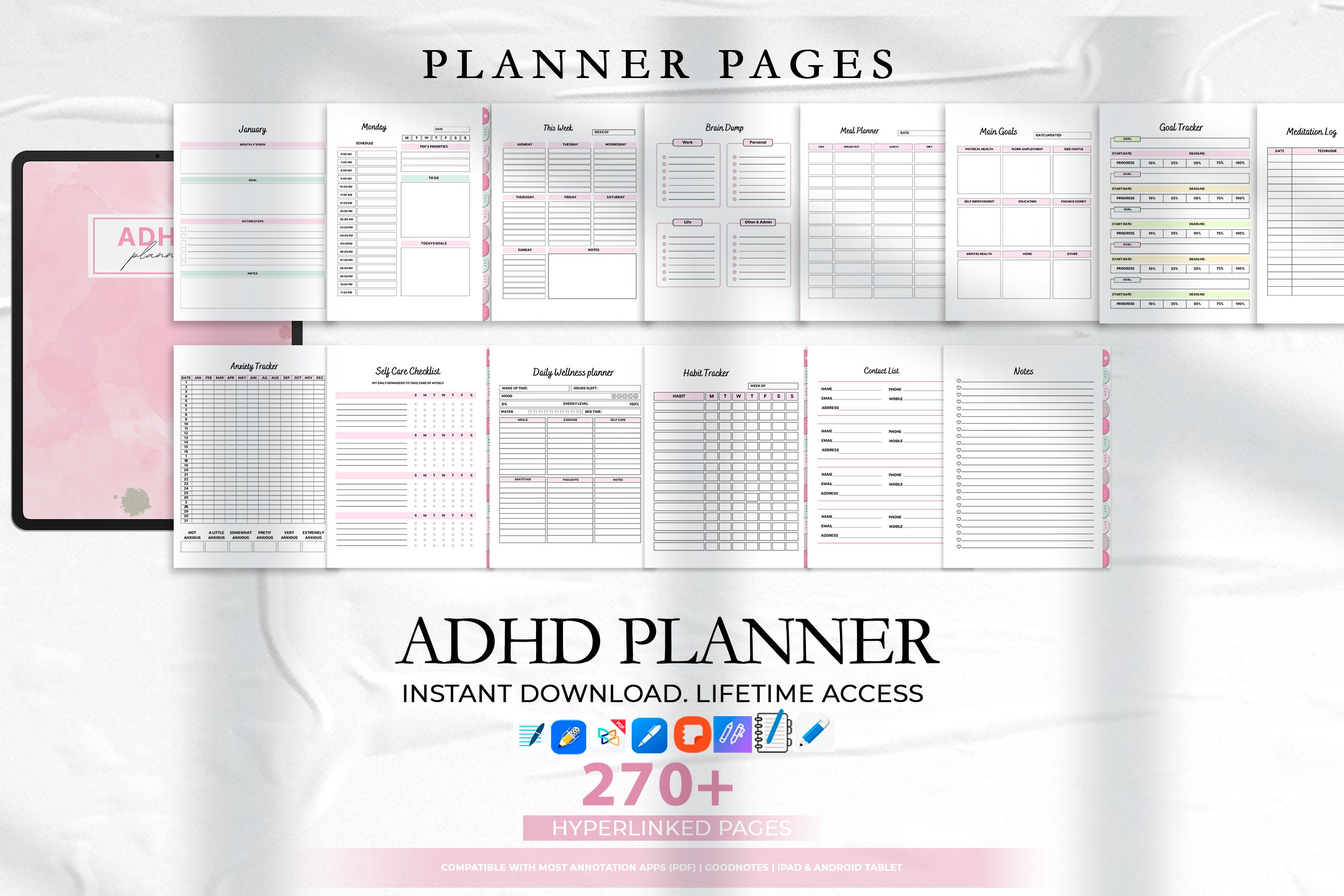 Digital ADHD Planner, Therapy Planner, Hyperactivity Planner, Self Care ...