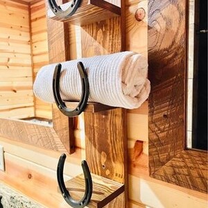 Rustic Horseshoe Towel Rack - Handmade Wooden Towel Holder With Metal ...