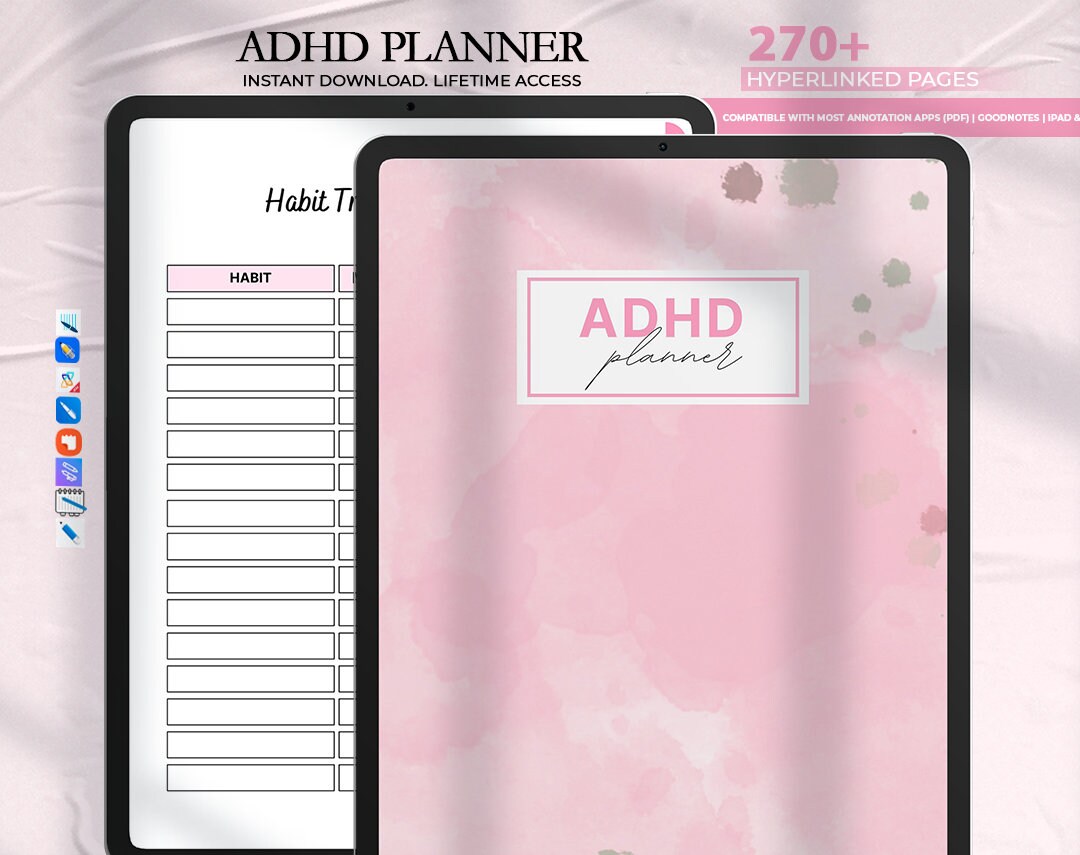 Digital ADHD Planner, Therapy Planner, Hyperactivity Planner, Self Care Planner, Wellness ...