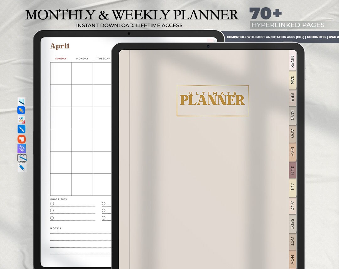 Undated Schedule Digital Planner, Productivity Planner, Weekly, Monthly ...