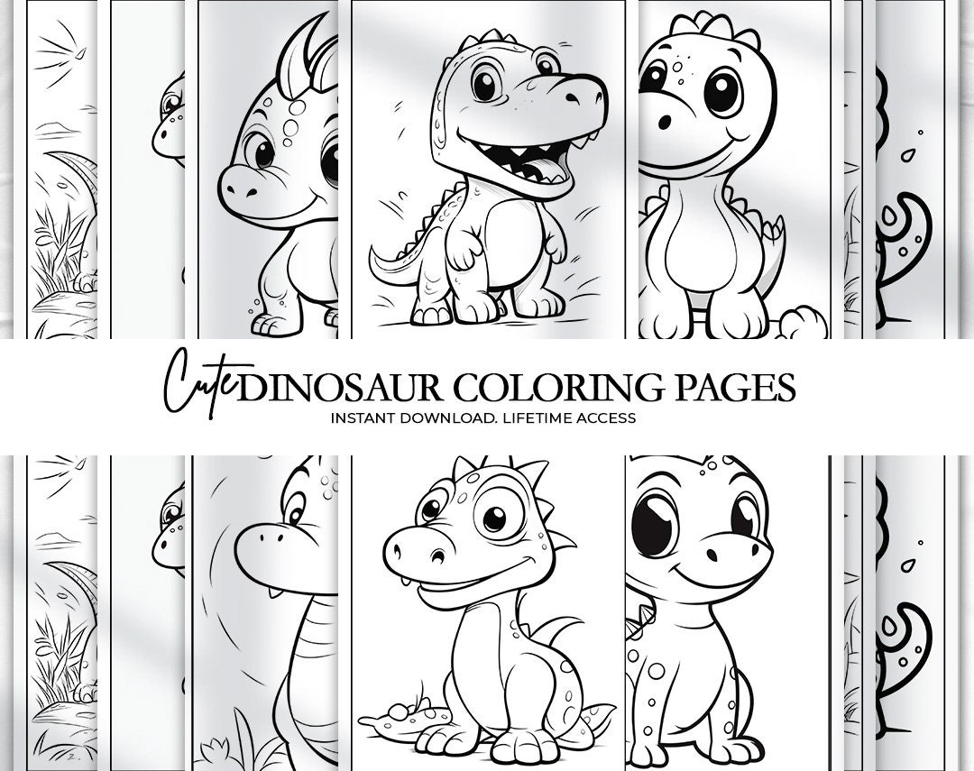 Cute Dinosaur Coloring Pages, Kids Activity Coloring Pages, Jurassic ...