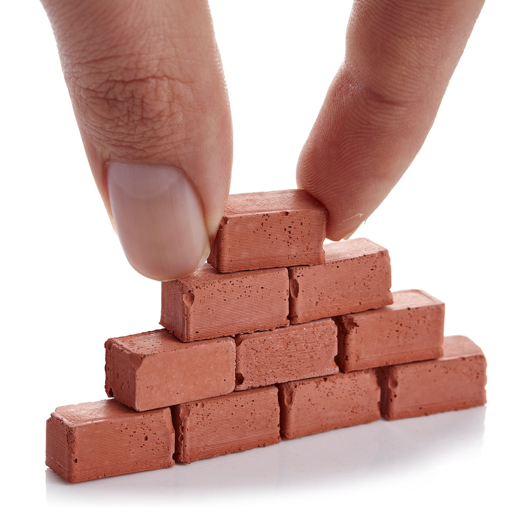Mini Red Block Bricks (50 PK) | 1:12 Scale Real Cement Diorama Supplies ...
