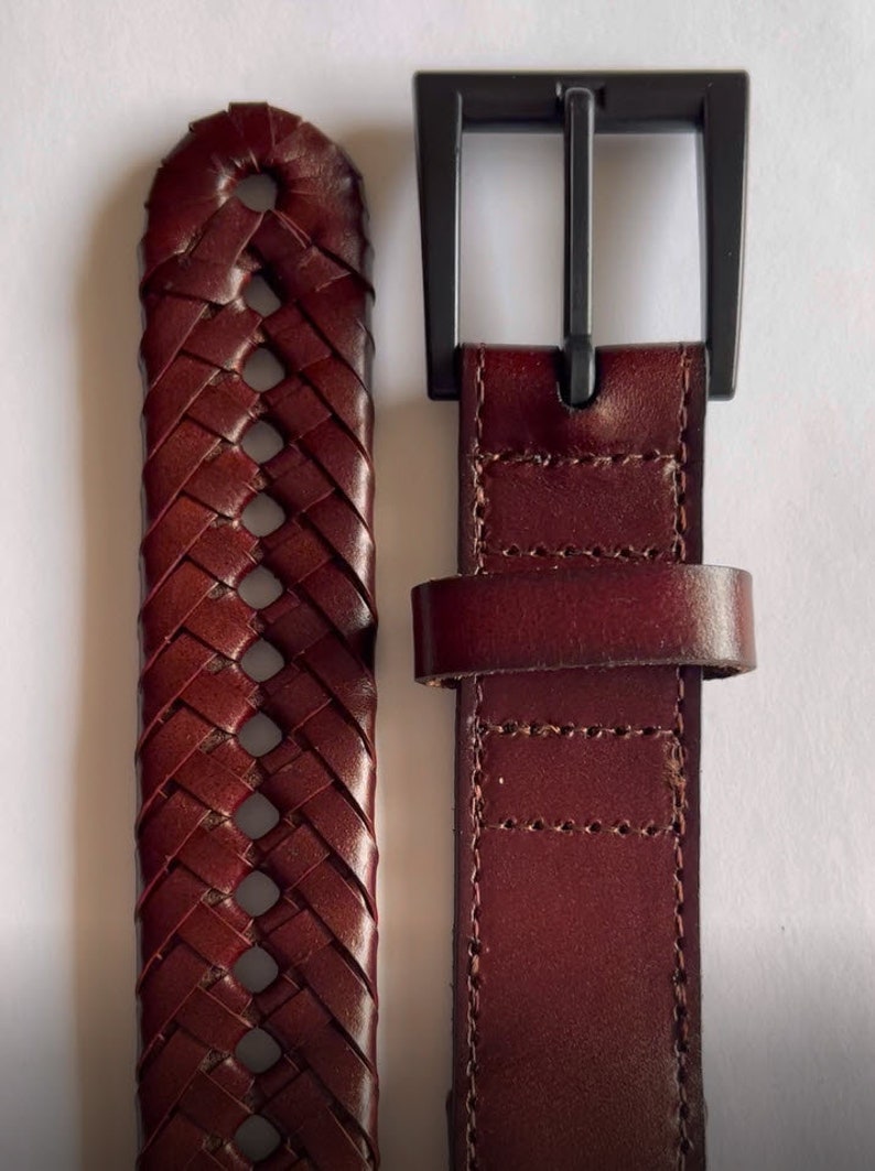 Beep Free® Brown 1-1/8" Braided Leather Belt Airport Friendly 100% ...