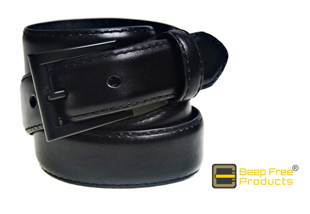 Beep Free® Black 1-1/8" Top Grain Leather Belt Airport Friendly 100% ...