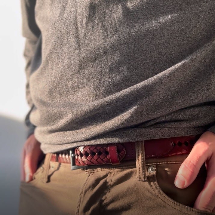 Beep Free® Brown 1-1/8" Braided Leather Belt Airport Friendly 100% ...