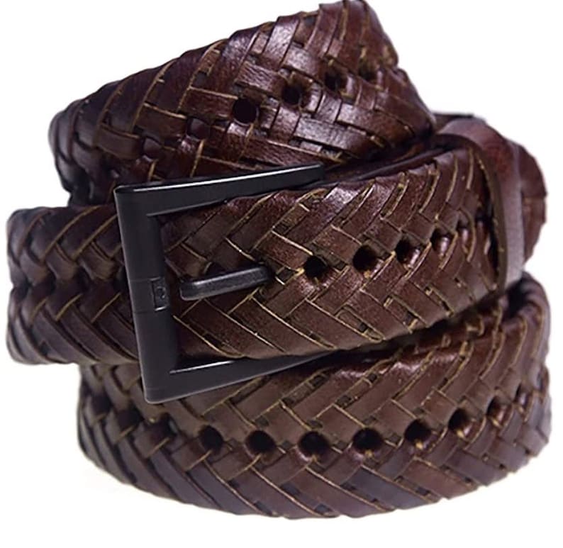 Beep Free® Brown 1-1/8" Braided Leather Belt Airport Friendly 100% ...