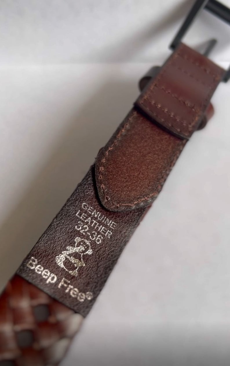 Beep Free® Brown 1-1/8" Braided Leather Belt Airport Friendly 100% ...