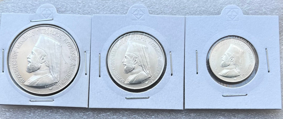 1974 Cyprus Makarios Set of 3 Silver Coins 12 6 & 3 Pounds, Silver ...