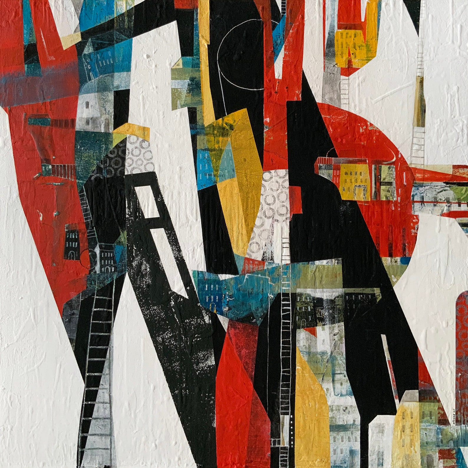 Abstracte stad. Hedendaagse kunst op een vierkant paneel. | Etsy