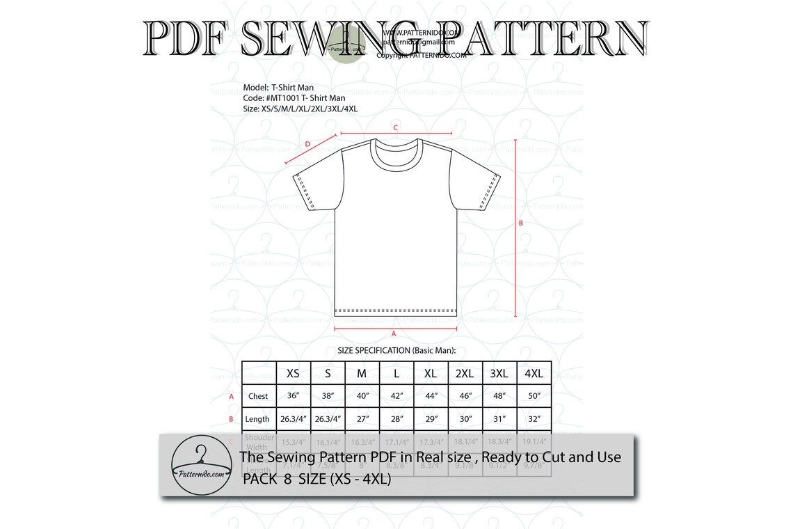 Pattern T-shirt for Men, Sewing Pattern PDF, Digital Pattern, Instant ...