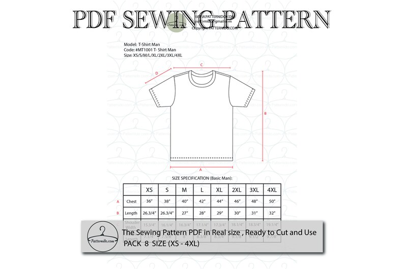 Pattern T-shirt for Men, Sewing Pattern PDF, Digital Pattern, Instant ...