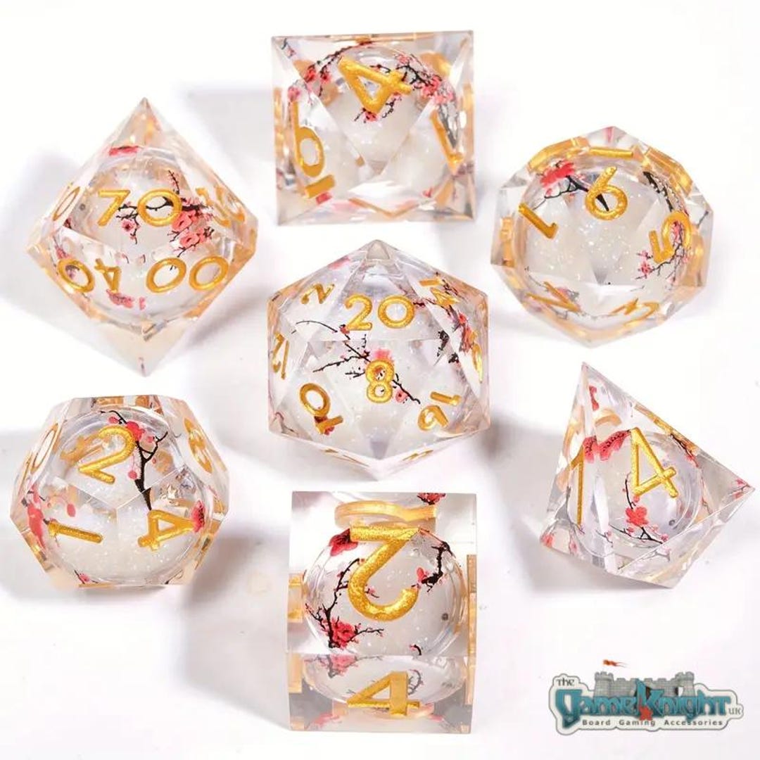 Cherry Blossom Resin Dice Set: Liquid Core Snow Globe Dnd Dice - Etsy