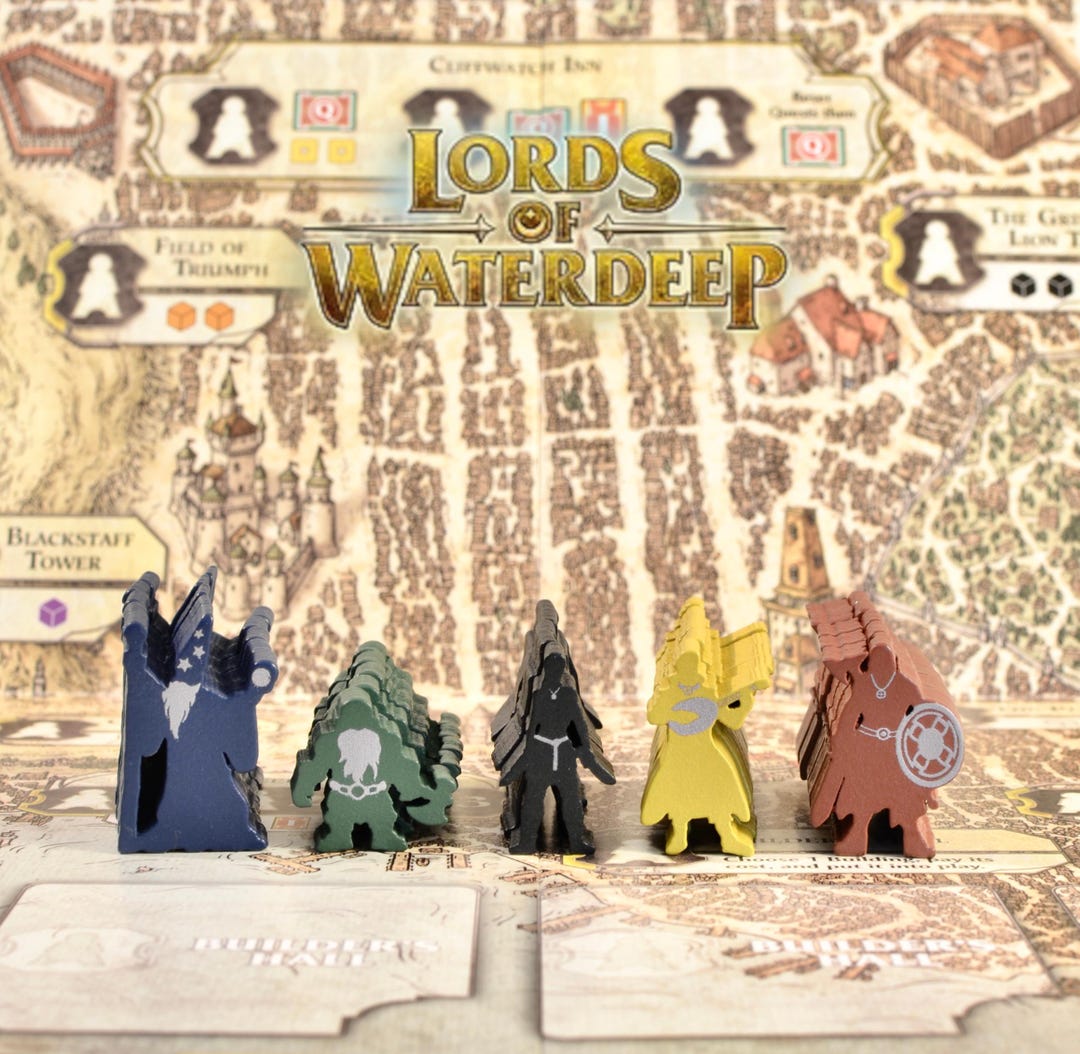 LORDS of WATERDEEP Wooden Screen Printed Worker Pawn Meeples Set of 25 ...