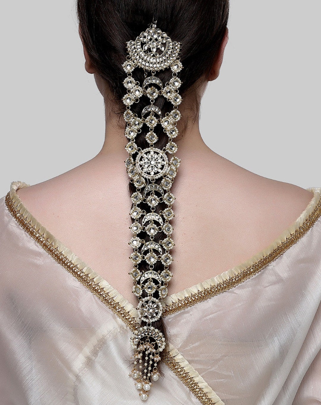 Gold Kundan Braid Choti Bride Hair Accessory Kundan Braid Bridal Head ...