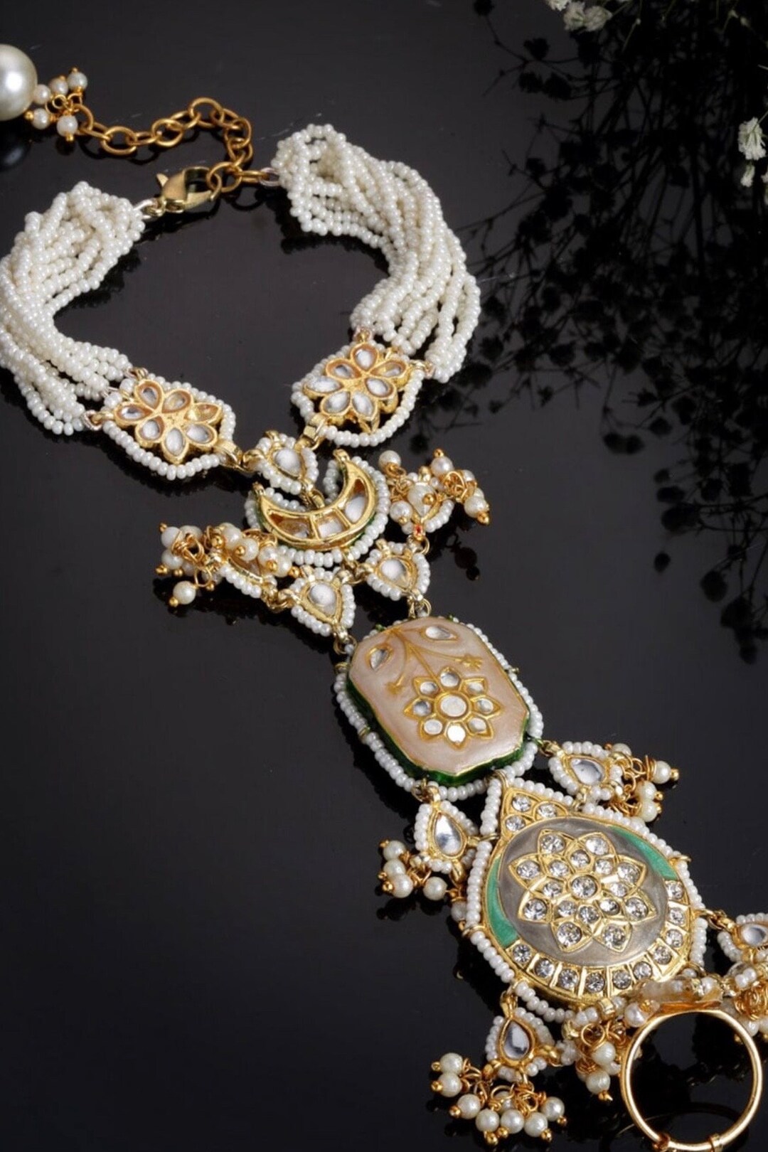 Golden & Green Haathphool Hand Accessory Hand Jewelry Hand Chain ...