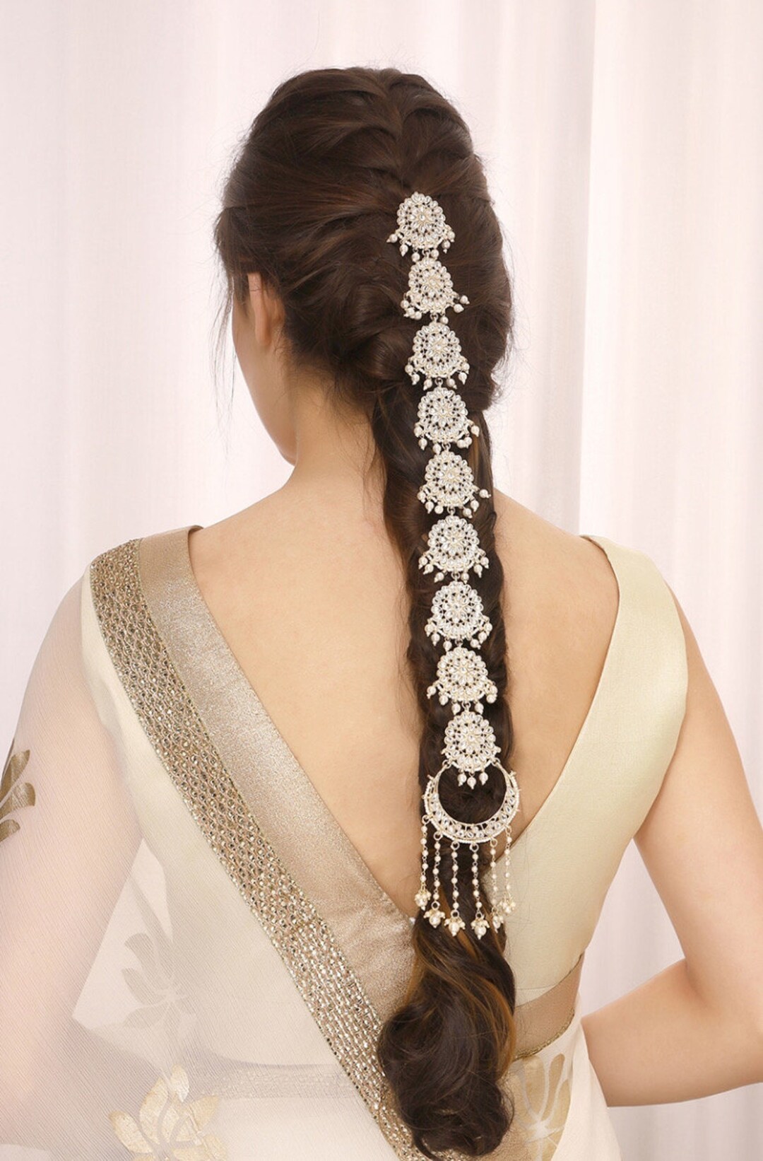 Silver Choti Pearl Bride Choti Silver Braid Bride Hair Accessory Silver ...