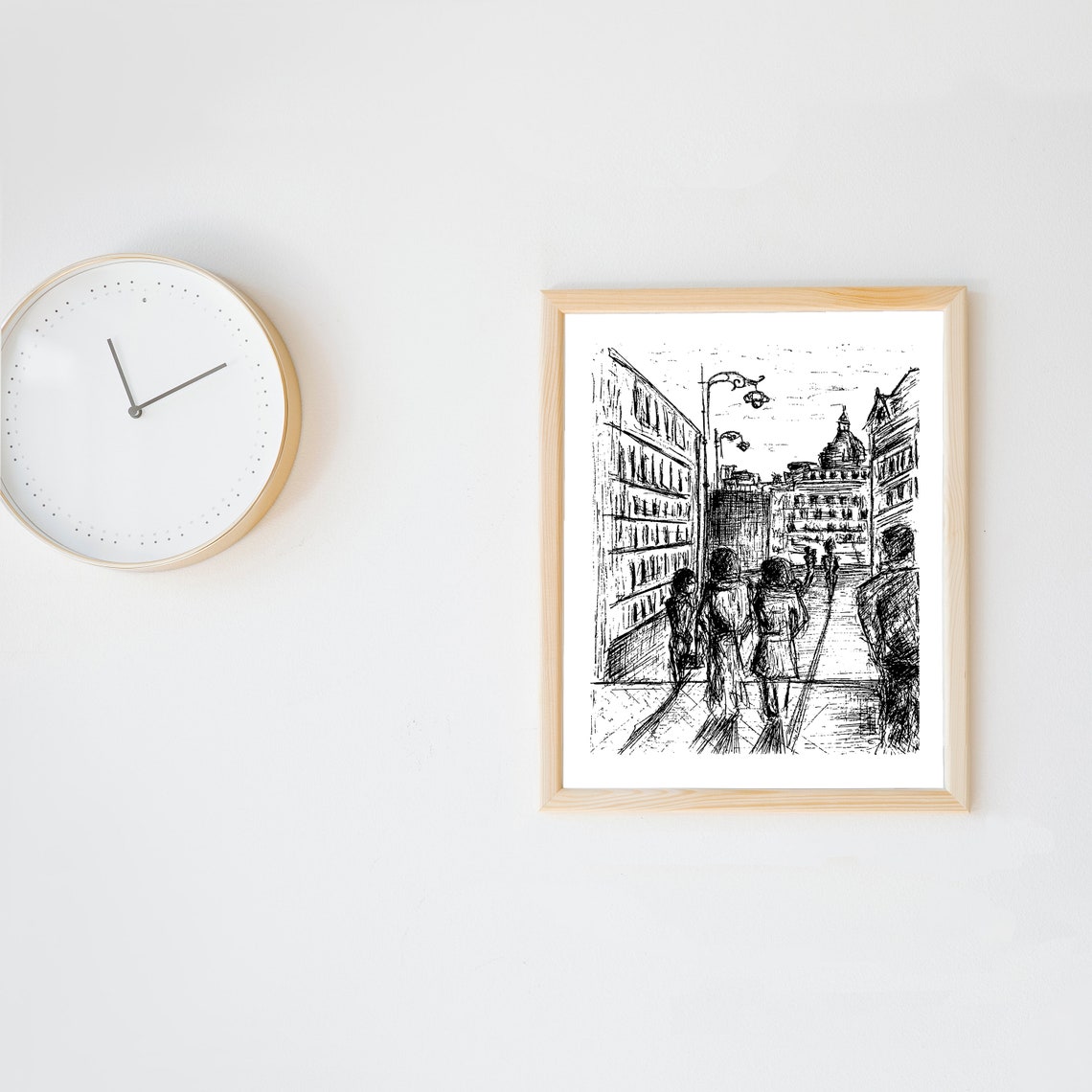 Busy Street Digital Print, Urban Illustration, Crowded Street, Digital ...