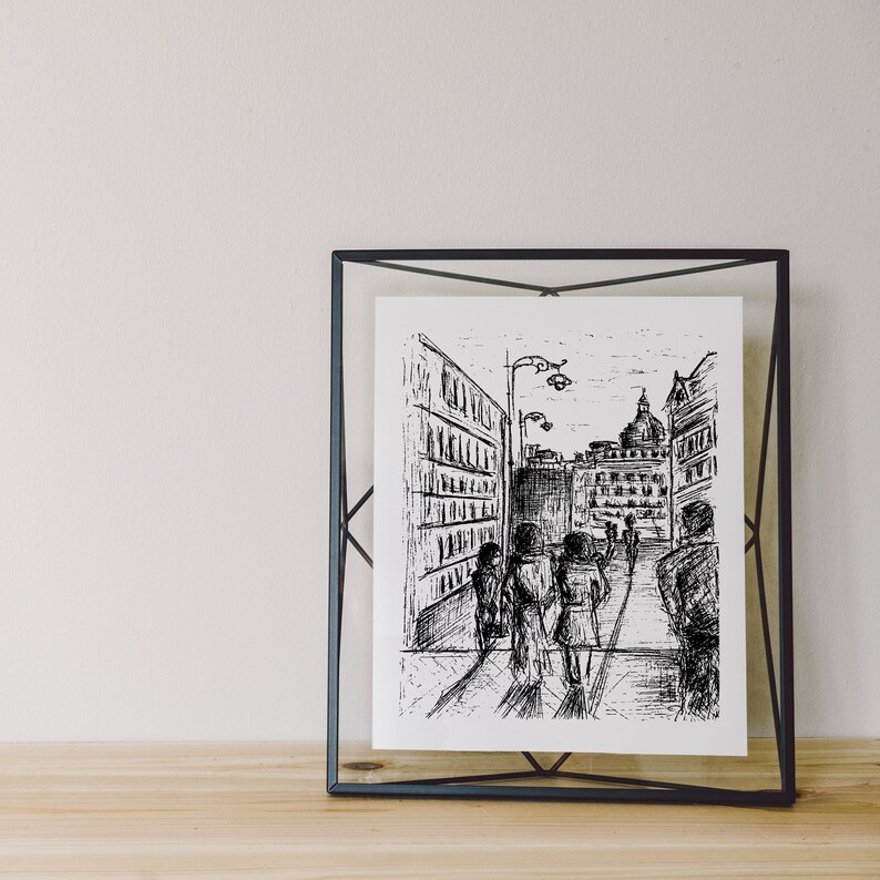 Busy Street Digital Print, Urban Illustration, Crowded Street, Digital ...