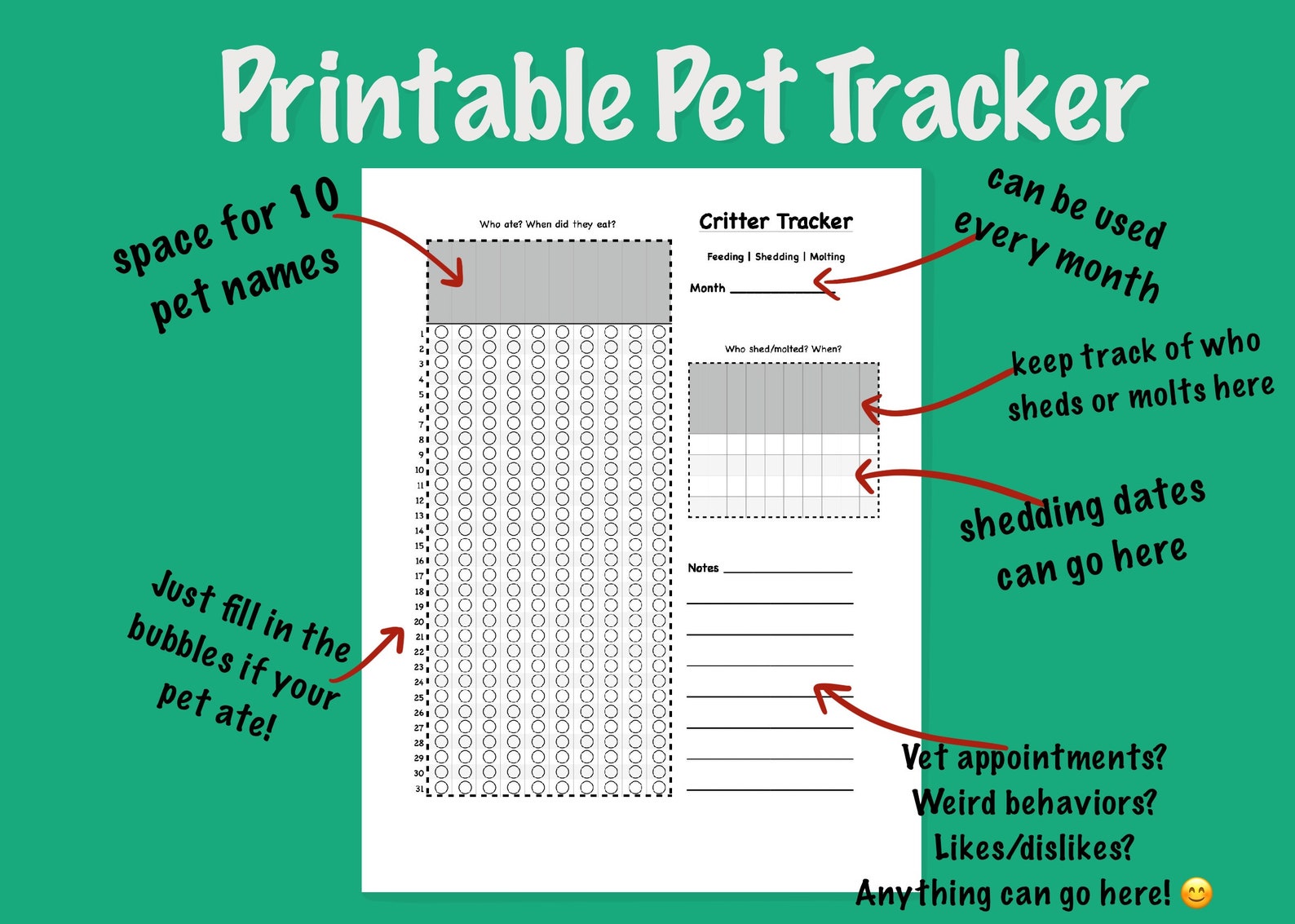 Printable Critter Tracker | Reptile Feeding Tracker | Feeding Tracker ...