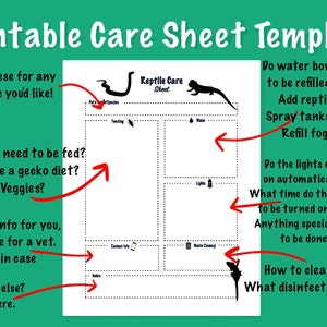Printable Reptile Care Sheet | Pet Sitter Care Guide Template ...