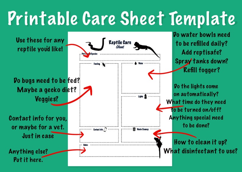 Printable Reptile Care Sheet | Pet Sitter Care Guide Template ...
