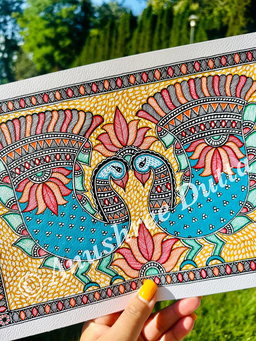 Indian Folk Art Madhubani Painting of Twin Peacocks Mithila - Etsy