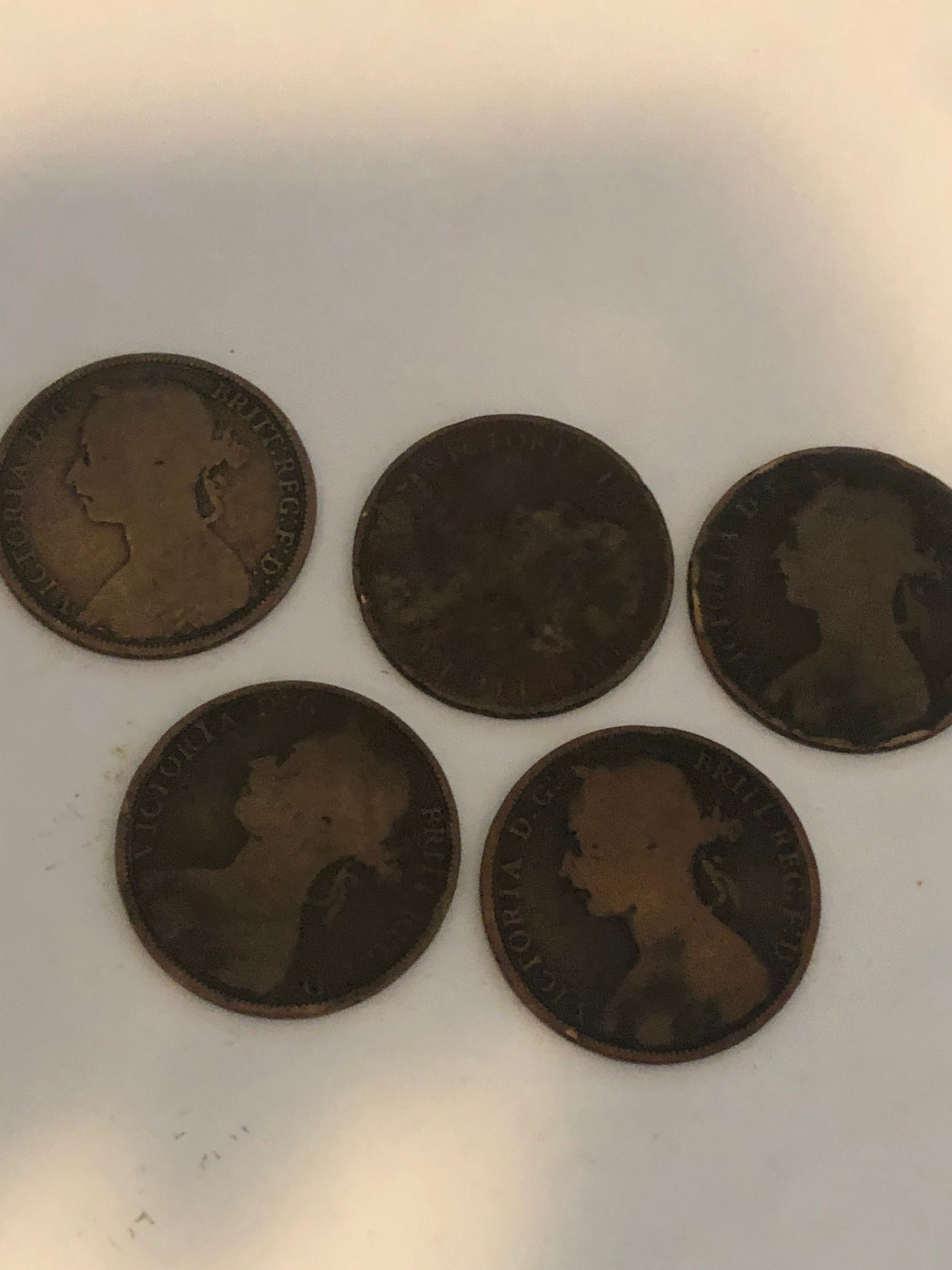 Old Queen Victoria Copper Pennies 1867, 1889, 1890, 1891, 1892. 5 Coins ...