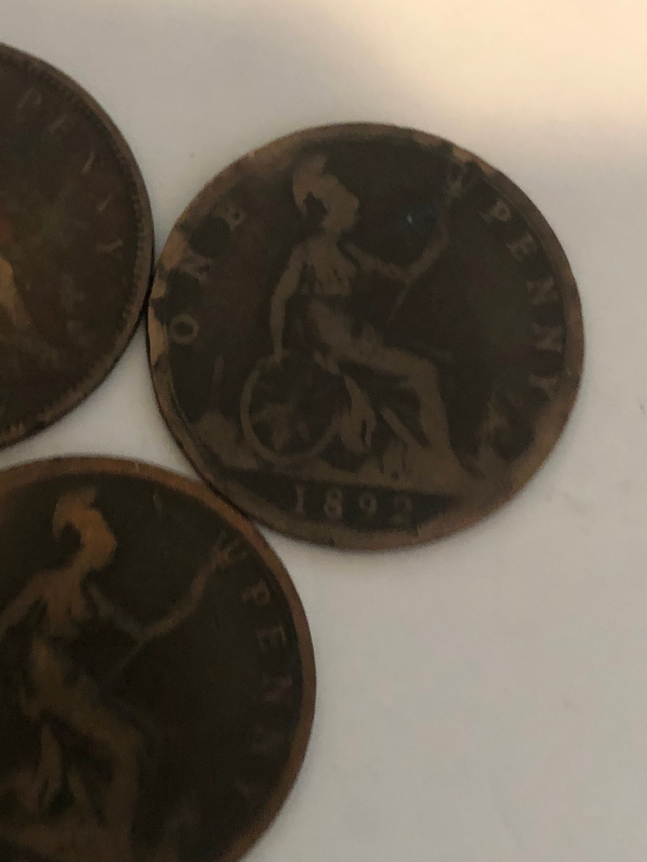 Old Queen Victoria Copper Pennies 1867, 1889, 1890, 1891, 1892. 5 Coins ...