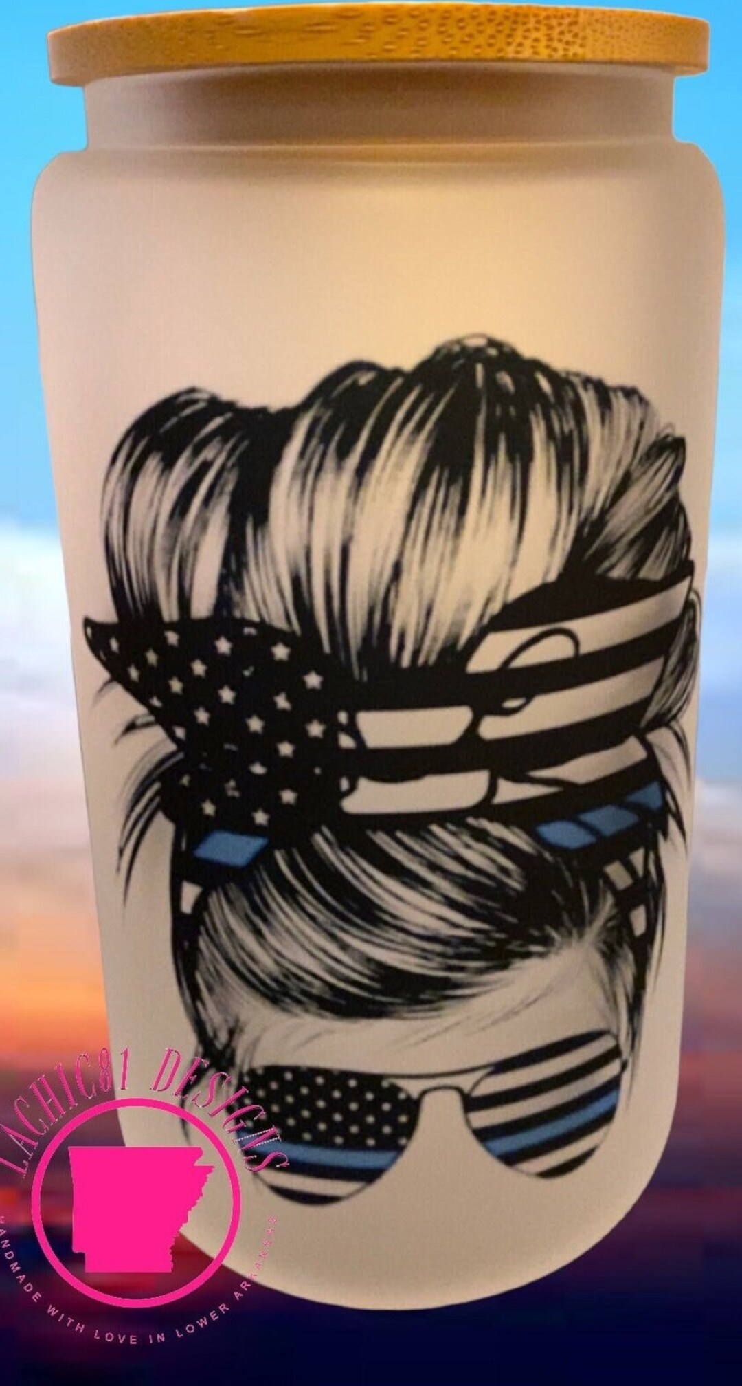 Back the Blue Messy Bun Glass Can - Etsy