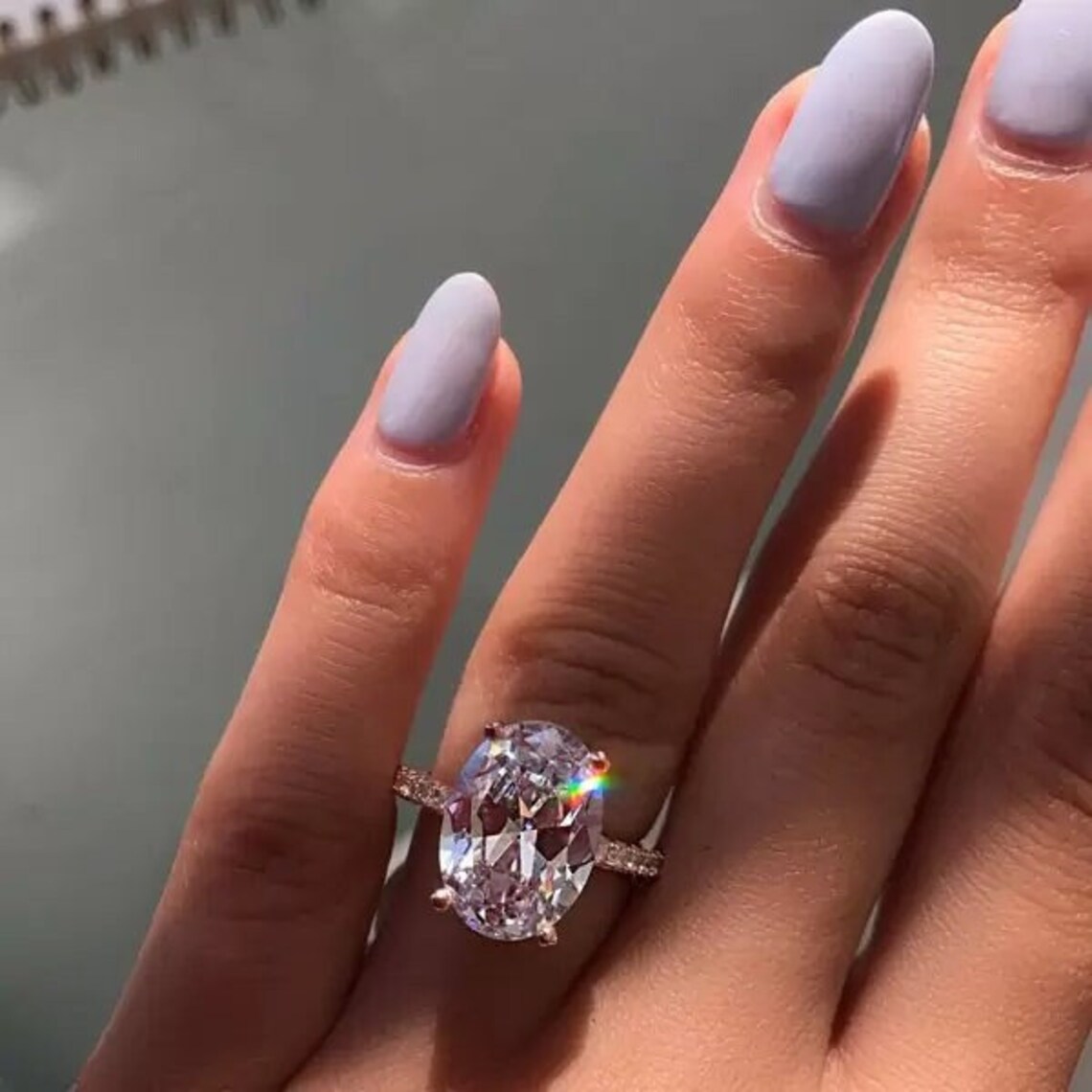 Oval Moissanite Ring/oval Engagement Ring in 14K Solid White | Etsy