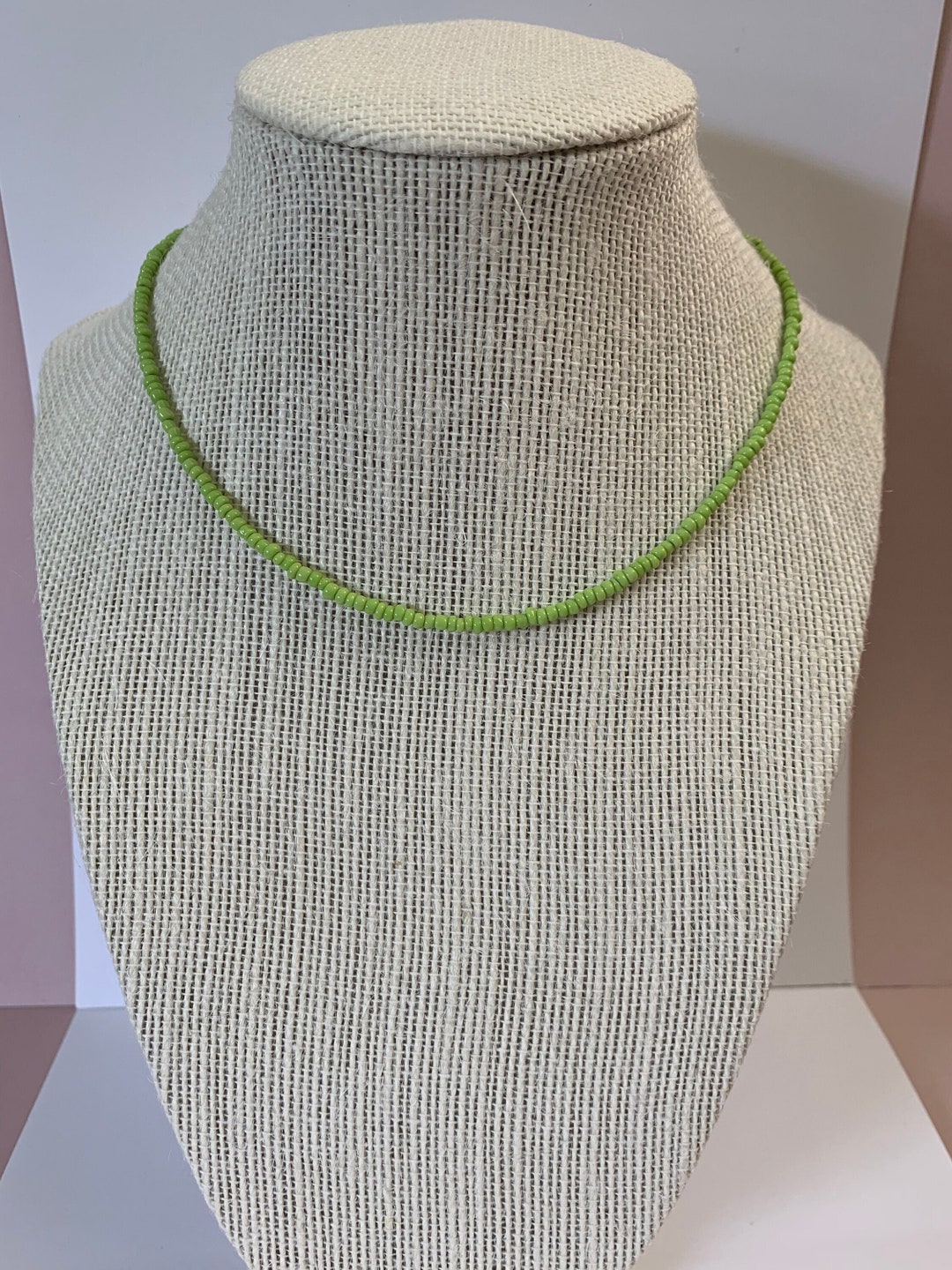 Sage Green Beaded Choker | 14” Necklace | Stackable Necklace | Green ...