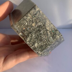 Silver Glitter Resin Container | Geode Resin Decor | Hexagon Resin ...
