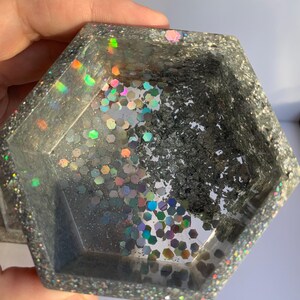 Silver Glitter Resin Container | Geode Resin Decor | Hexagon Resin ...
