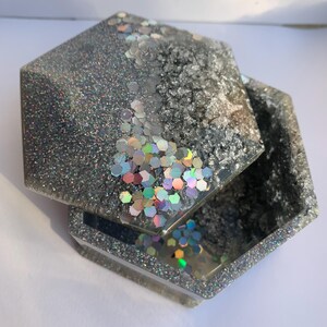Silver Glitter Resin Container | Geode Resin Decor | Hexagon Resin ...