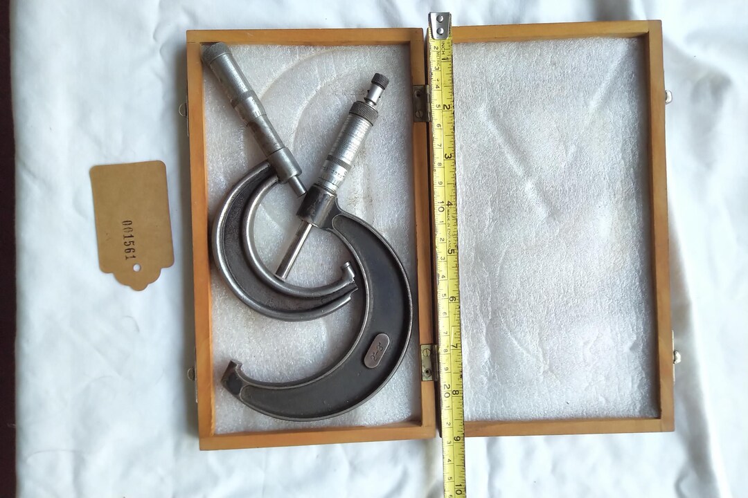Two Imperial Micrometers (moore & Wright and J T Slocomb) in a Wooden ...