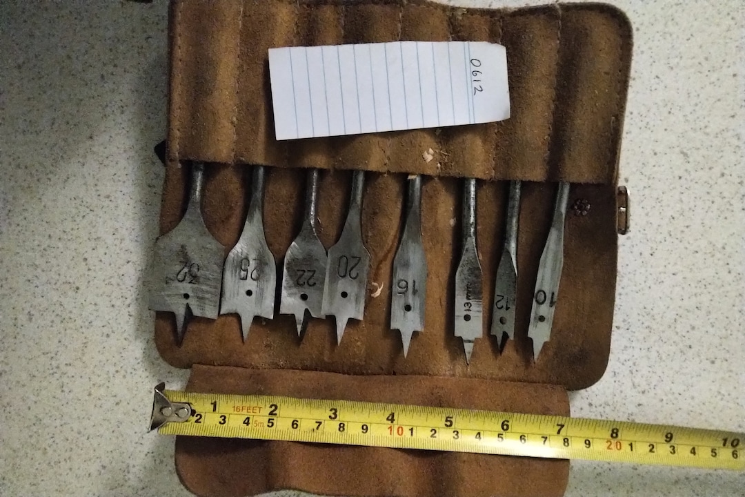 Set of Spade Bits in a Leather Roll. All Sharpened Ready for Use and in ...