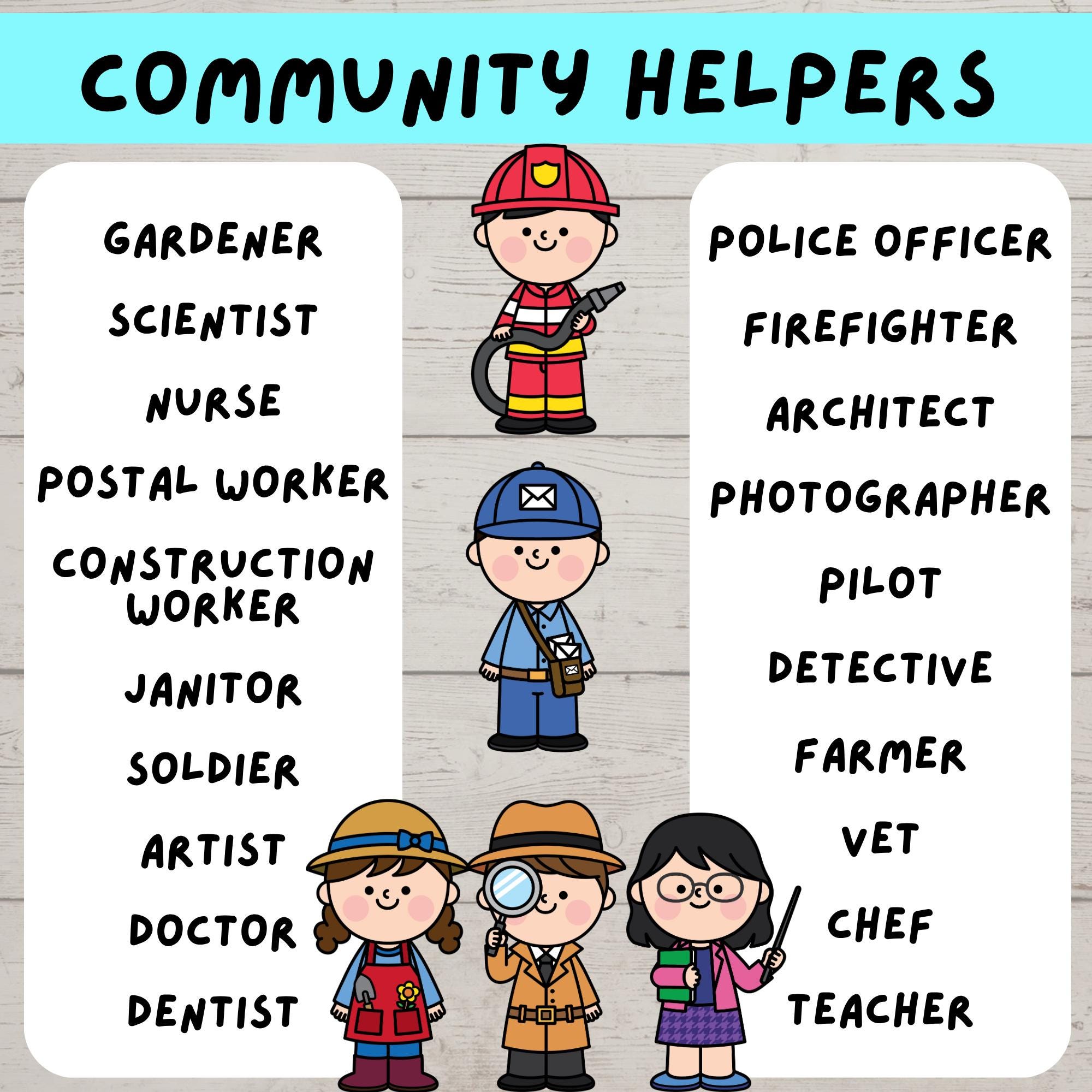 20 Community Helper Flashcards for Preschool and Kindergarten, Job ...