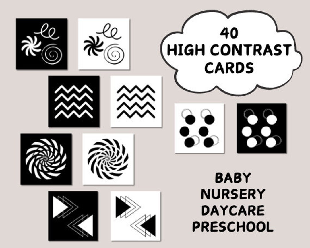 40 Black and White High Contrast Cards for Baby, Sensory Cards for ...