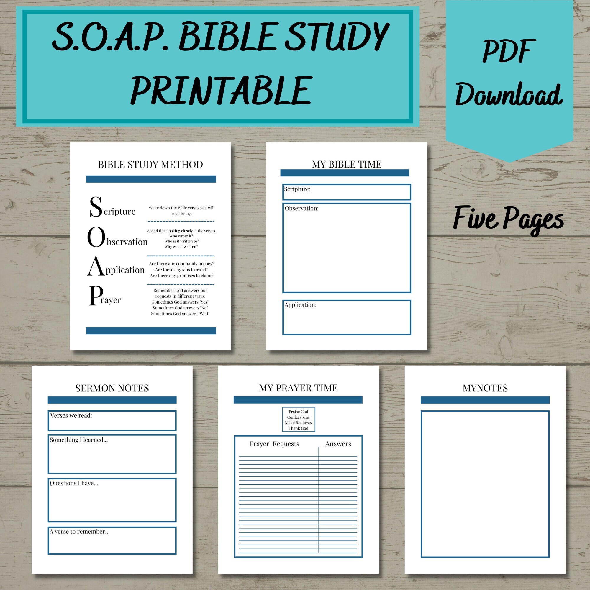 Printable SOAP Bible Study Journal: Farmhouse Blue Sermon Notes (PDF ...
