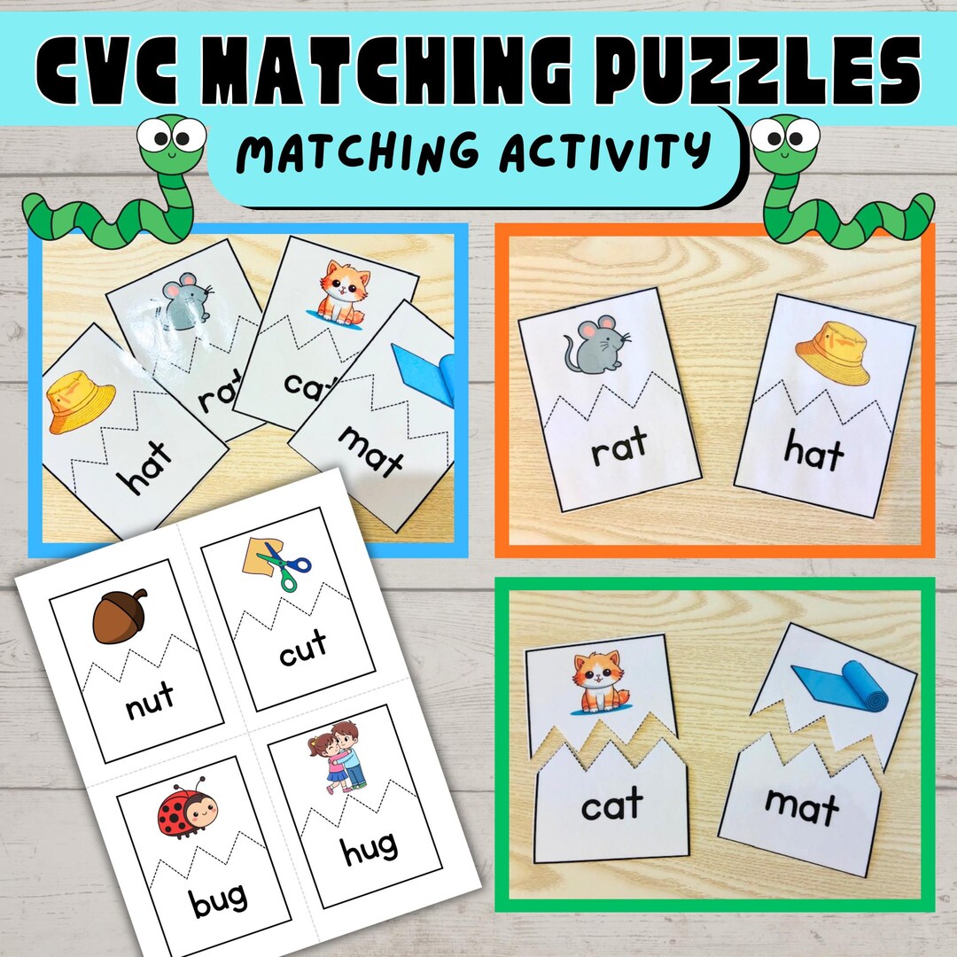 CVC Words, Short Vowel Matching Puzzles, Homeschooling Activity for ...