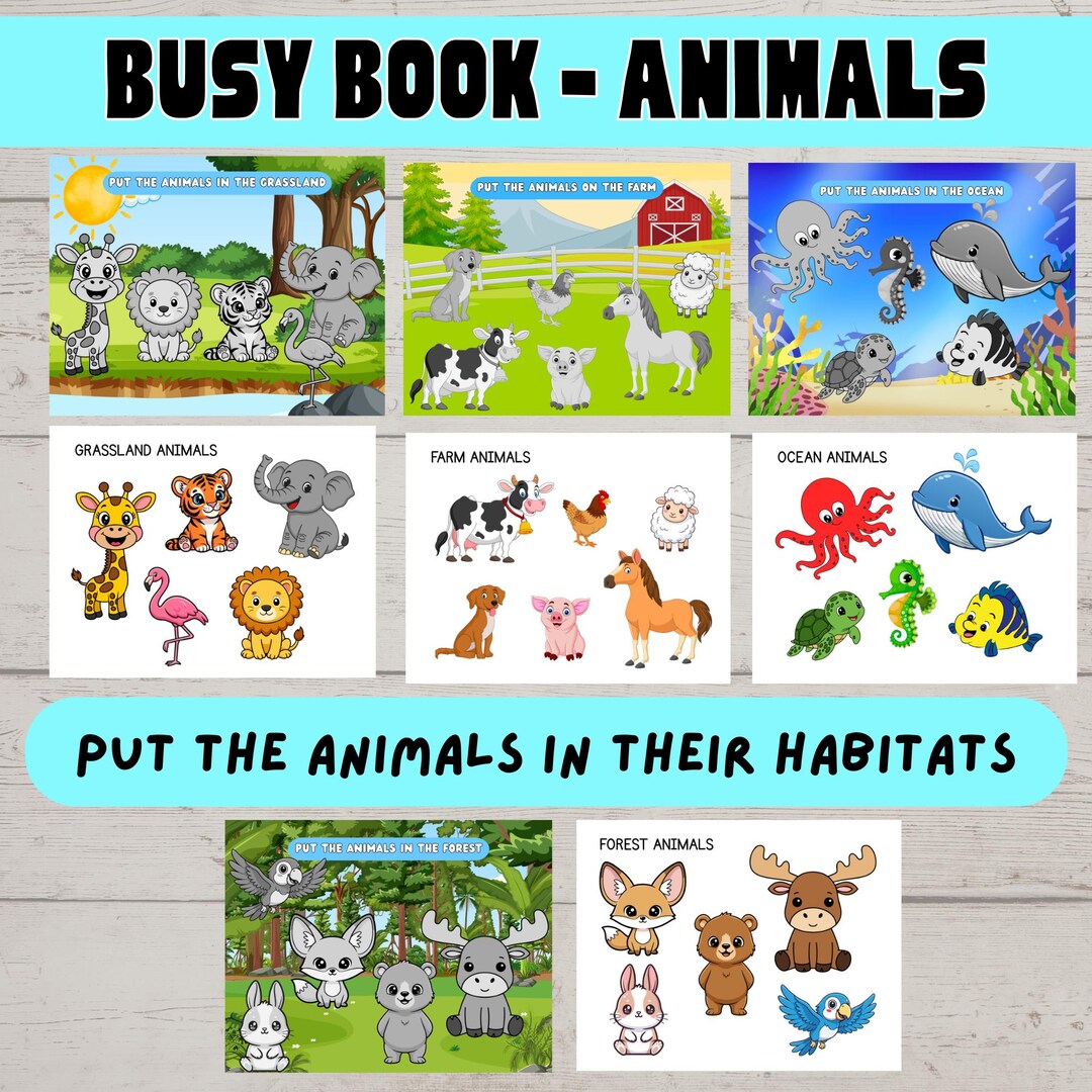 Busy Book for Kids, Animal Habitats, Preschool Activity Pages, Quiet ...