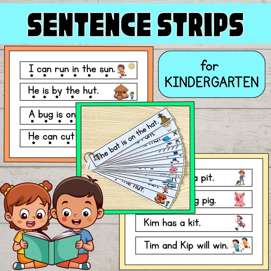 CVC Sentence Strips With Pictures for Kindergarten and Struggling ...