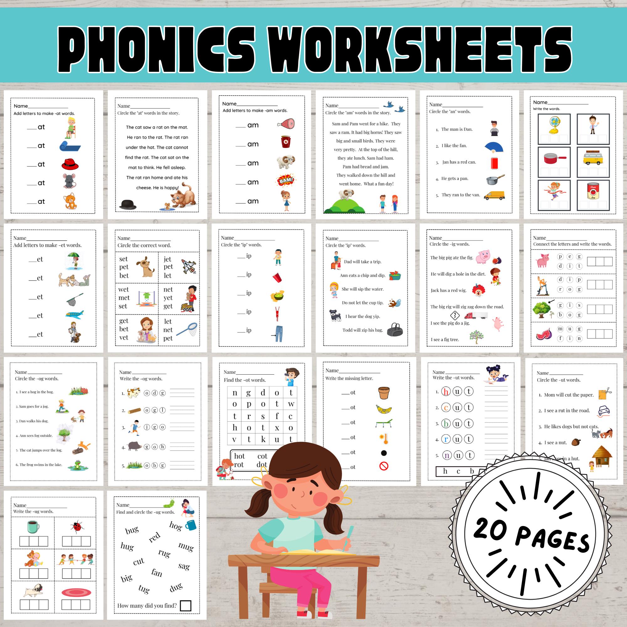 Phonics Worksheets for Kindergarten First Grade Printable, Learn to ...